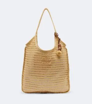 Miu Miu Ivy Crochet Raffia Tote Bag - Beige