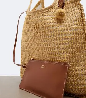 Miu Miu Ivy Crochet Raffia Tote Bag