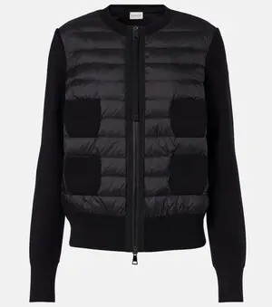 Moncler Tricot Down-paneled Virgin Wool Cardigan - Black