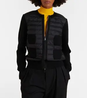 Moncler Tricot Down-paneled Virgin Wool Cardigan - Black