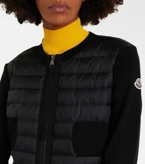 Moncler Tricot Down-paneled Virgin Wool Cardigan - Black