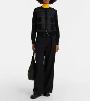 Moncler Tricot Down-paneled Virgin Wool Cardigan - Black
