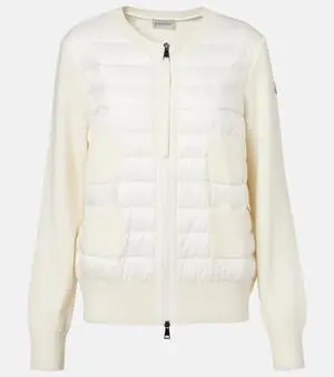 Moncler Tricot Down-paneled Virgin Wool Cardigan - White