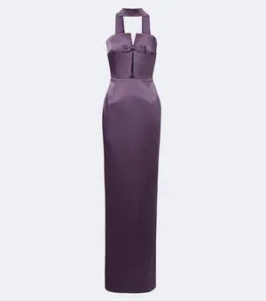 THE NEW ARRIVALS ILKYAZ OZEL Noa Scarf-detail Satin Gown - Purple