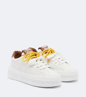Miu Miu Leather Platform Sneakers - White