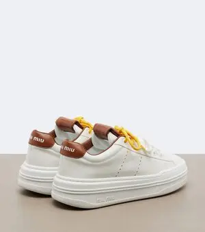 Miu Miu Leather Platform Lace-up Sneakers