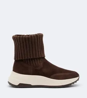 Hogan Suede Ankle Boots With Knit Cuffs