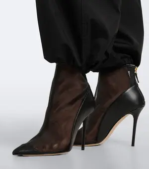 MALONE SOULIERS Arc Pointed Toe Mesh And Leather Ankle Boots