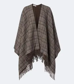 Brunello Cucinelli Checked Cashmere Poncho - Brown