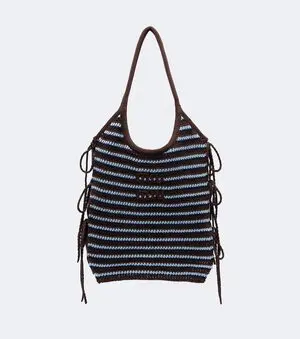 Miu Miu Ivy Crochet Striped Tote Bag - Blue