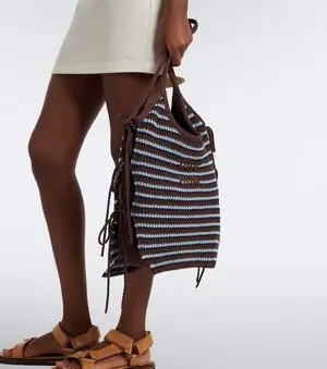 Miu Miu Ivy Crochet Striped Tote Bag