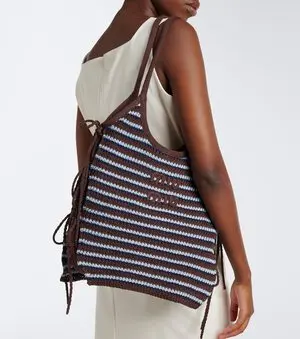 Miu Miu Ivy Crochet Striped Tote Bag