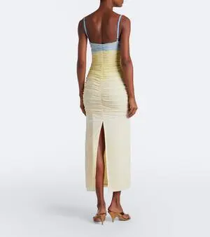 SIR. Printed Ruched Mesh Midi Dress
