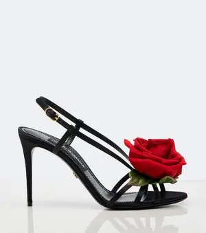 Dolce & Gabbana Floral-appliqué Satin Slingback Sandals