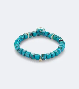 SYDNEY EVAN 14kt Gold Beaded Bracelet With Tuquoise And Diamonds