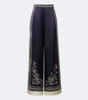 ALEMAIS Bandera Printed Silk Wide-leg Pants
