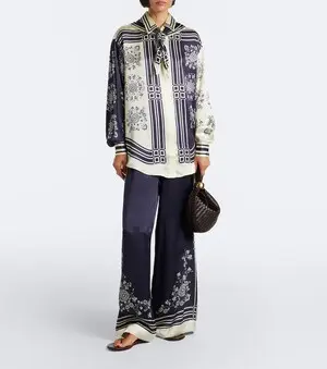 ALEMAIS Bandera Printed Silk Wide-leg Pants