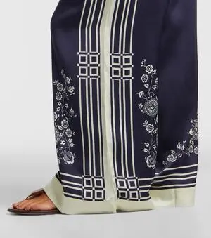 ALEMAIS Bandera Printed Silk Wide-leg Pants