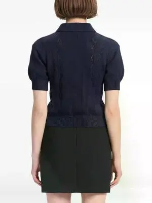 Alessandra Rich Pointelle Knit Puff Sleeve Polo Top