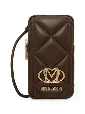 Moschino Quilted Logo-plaque Phone Bag - Brown