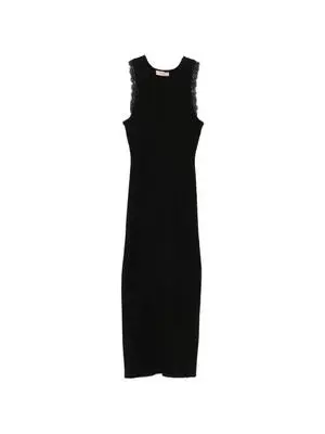 TWINSET Lace-trim Ribbed Midi Dress