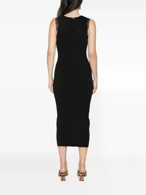 TWINSET Ribbed Midi Dress With Lace Trim