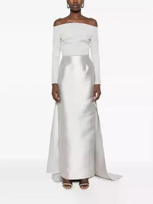 Solace London Off-shoulder Draped Gown Maxi Dress - Grey