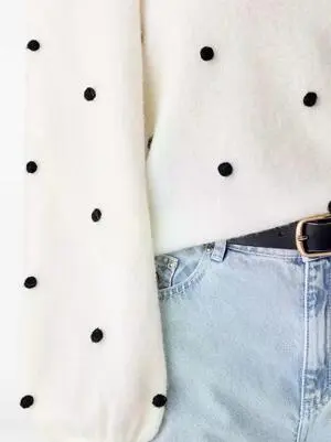 GESTUZ Pom-pom Balloon-sleeve Sweater