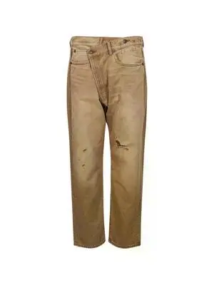 R13 Crossover Distressed Crossover-waist Jeans - Neutrals