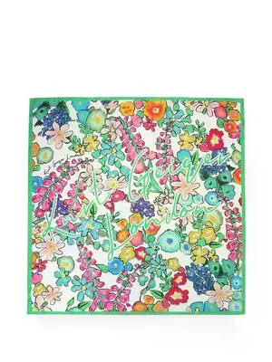 Kurt Geiger Floral-print Logo-script Scarf - White