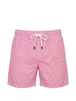 Fedeli Geometric-print Drawstring Swim Shorts - Pink