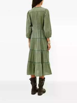 Ba&sh Pahina Embroidered Tiered Flared Midi Dress