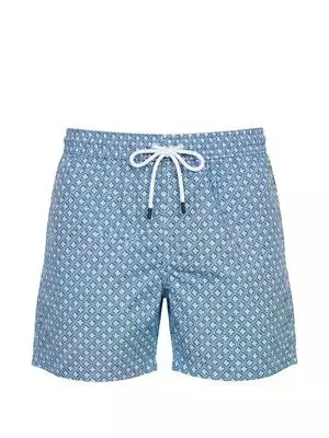 Fedeli Geometric-print Drawstring Swim Shorts - Blue