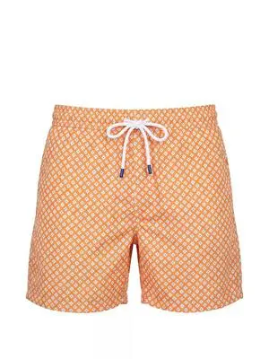 Fedeli Geometric-print Drawstring Swim Shorts - Orange