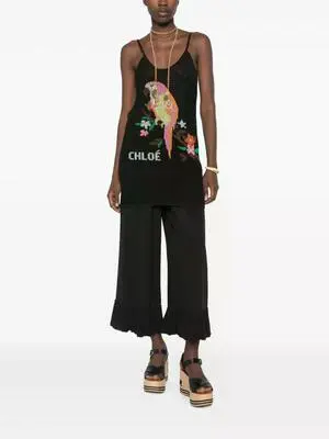 Chloé Embroidered Parrot Mesh-knit Mini Dress - Black