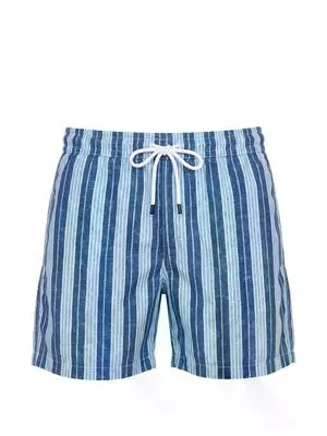 Fedeli Striped-print Drawstring Swim Shorts - Blue