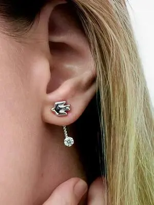 SOLO FOR DIAMONDS X Gunia Project Bird-motif Diamond Earrings In 14k White Gold - Silver