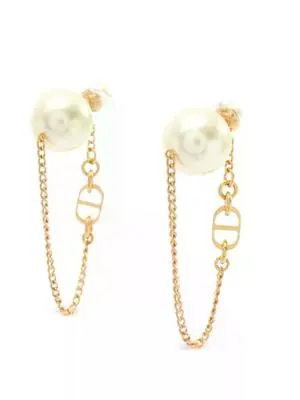 Dior Tone Logo Charm Drop Earrings - Gold
