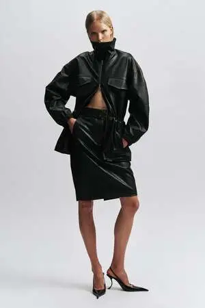 Bardot Lavelle Vegan Leather Midi Skirt With Belted Waist