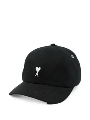 AMI Paris Embroidered Cotton Cap - Black
