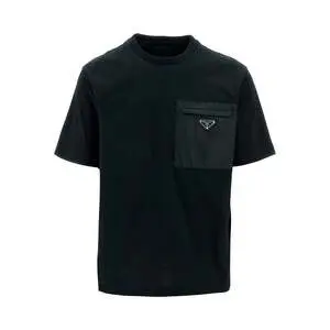 Prada T-hirt With Re-nylon Patch Pocket - Black