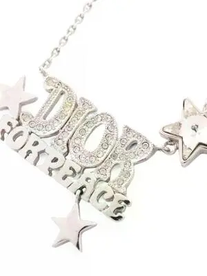 Dior 2010s Logo Rhinestone Necklace - Silver