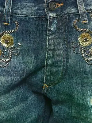 Dolce & Gabbana Floral-embroidered Distressed Jeans