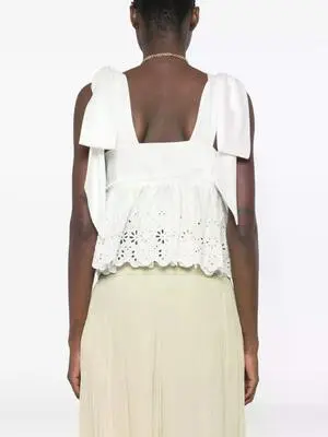 Chloé Broderie Anglaise Bow-detail Cropped Top - White