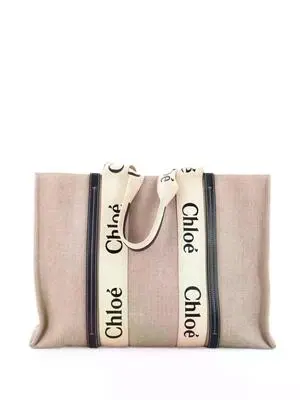 Chloé Woody Canvas With Leather Large Tote Bag - Black