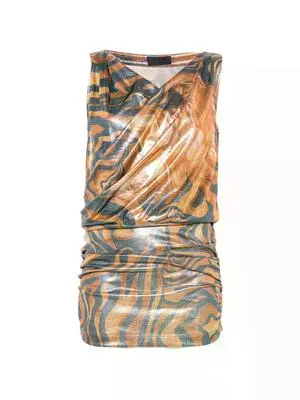 Alberta Ferretti Tiger-print Draped Mini Dress - Orange