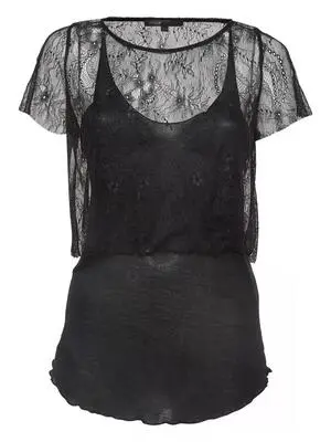 Maje Lace Overlay Short Sleeve Top