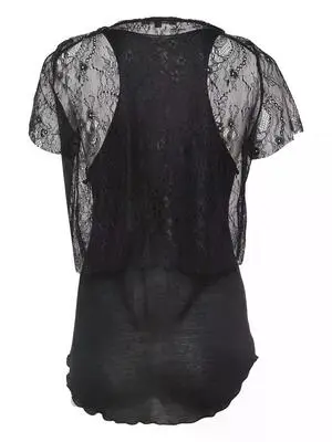 Maje Lace Overlay Short Sleeve Top