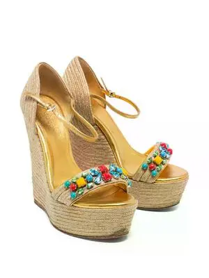 Gucci 160mm Rhinestone-embellished Espadrille Wedge Sandals