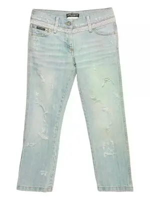 Dolce & Gabbana Cropped Distressed Rhinestone Detail Denim Jeans